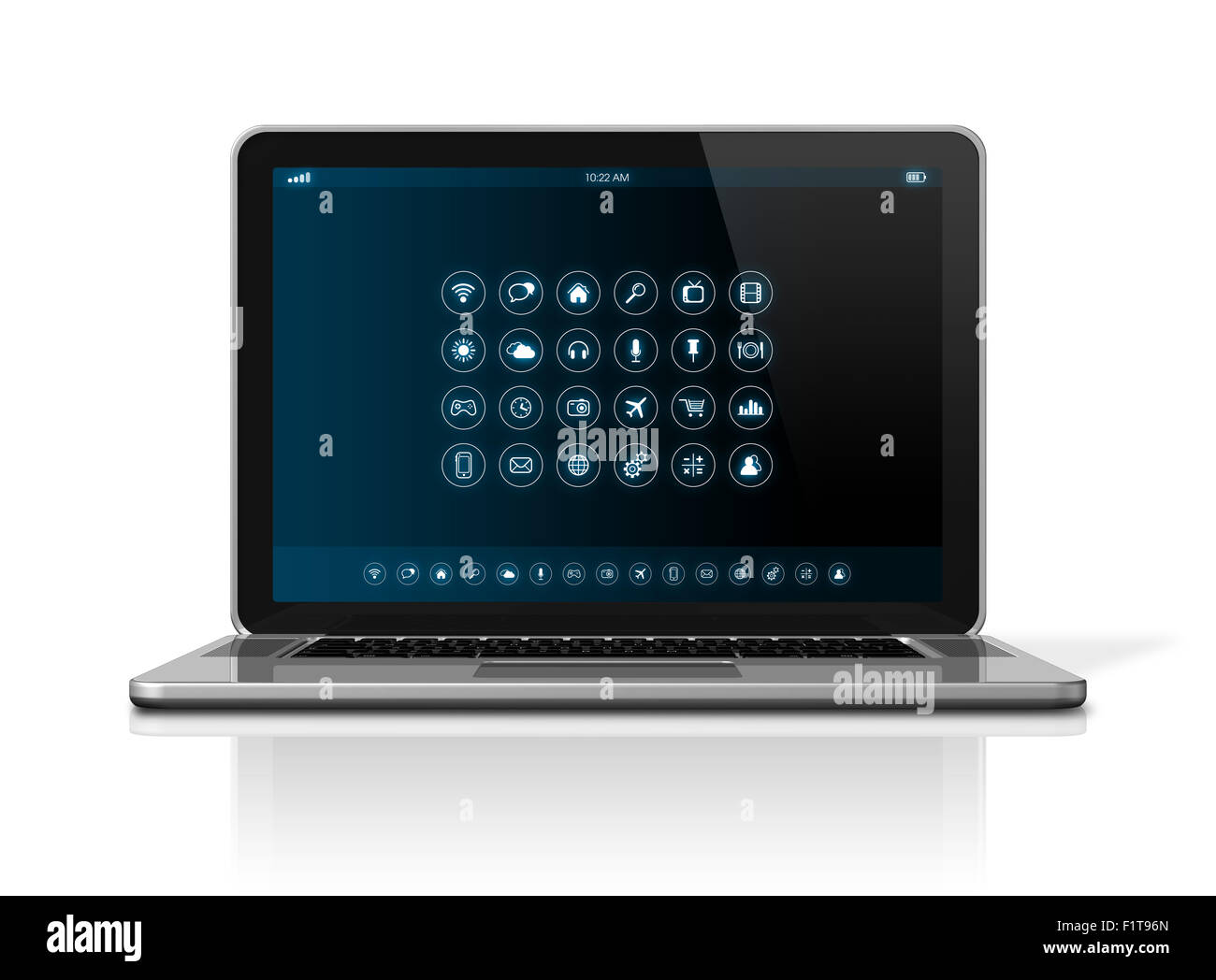 3D Laptop Computer - apps icons interface - isolated on white with ...