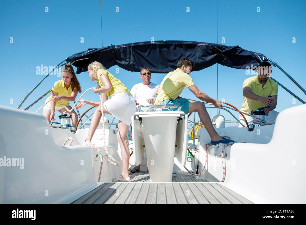 Group of friends together on sailboat, Adriatic Sea Stock Photo - Alamy