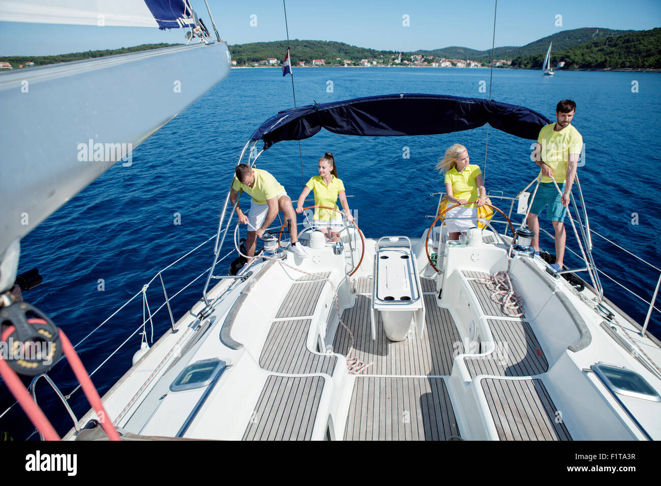 Group of friends together on sailboat, Adriatic Sea Stock Photo - Alamy