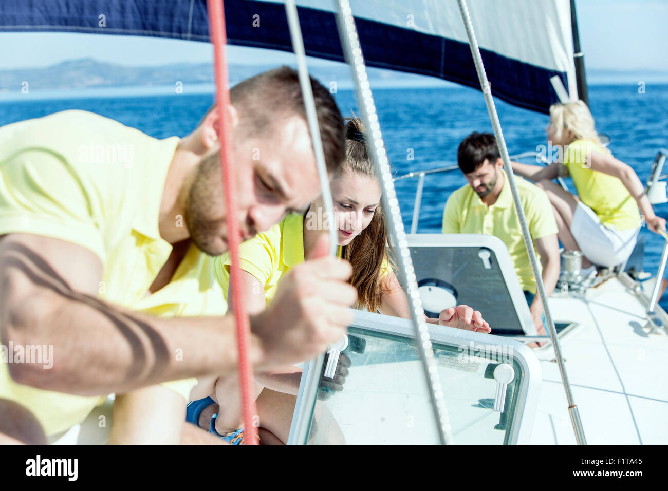 Group of friends together on sailboat, Adriatic Sea Stock Photo - Alamy