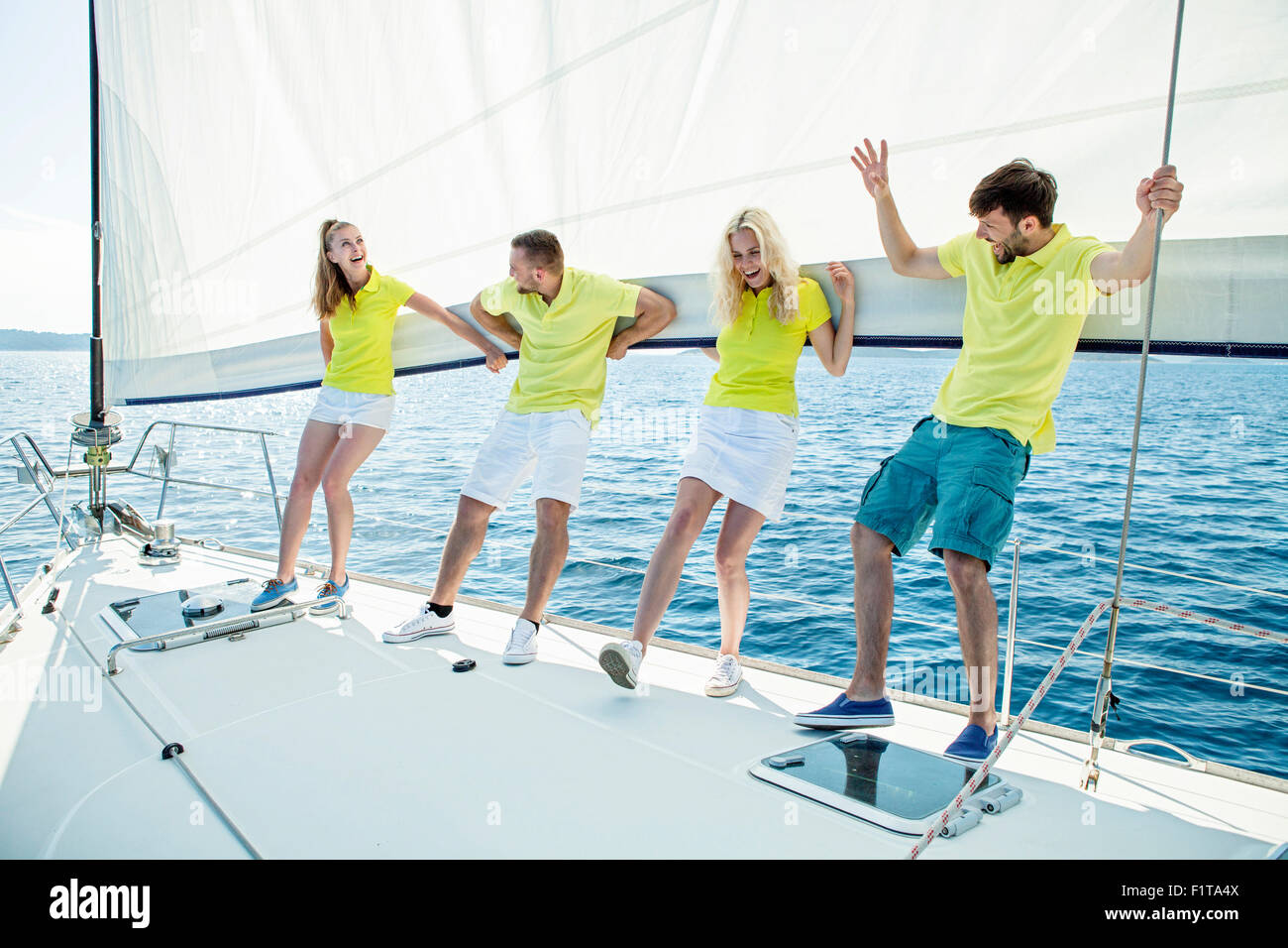 Group of friends together on sailboat, Adriatic Sea Stock Photo - Alamy