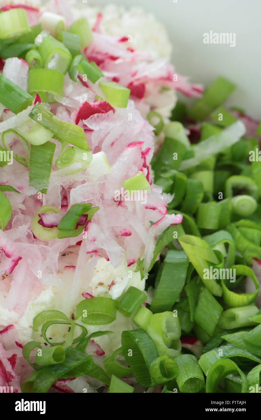 Grated radish, chopped chives and fresh cottage cheese Stock Photo - Alamy
