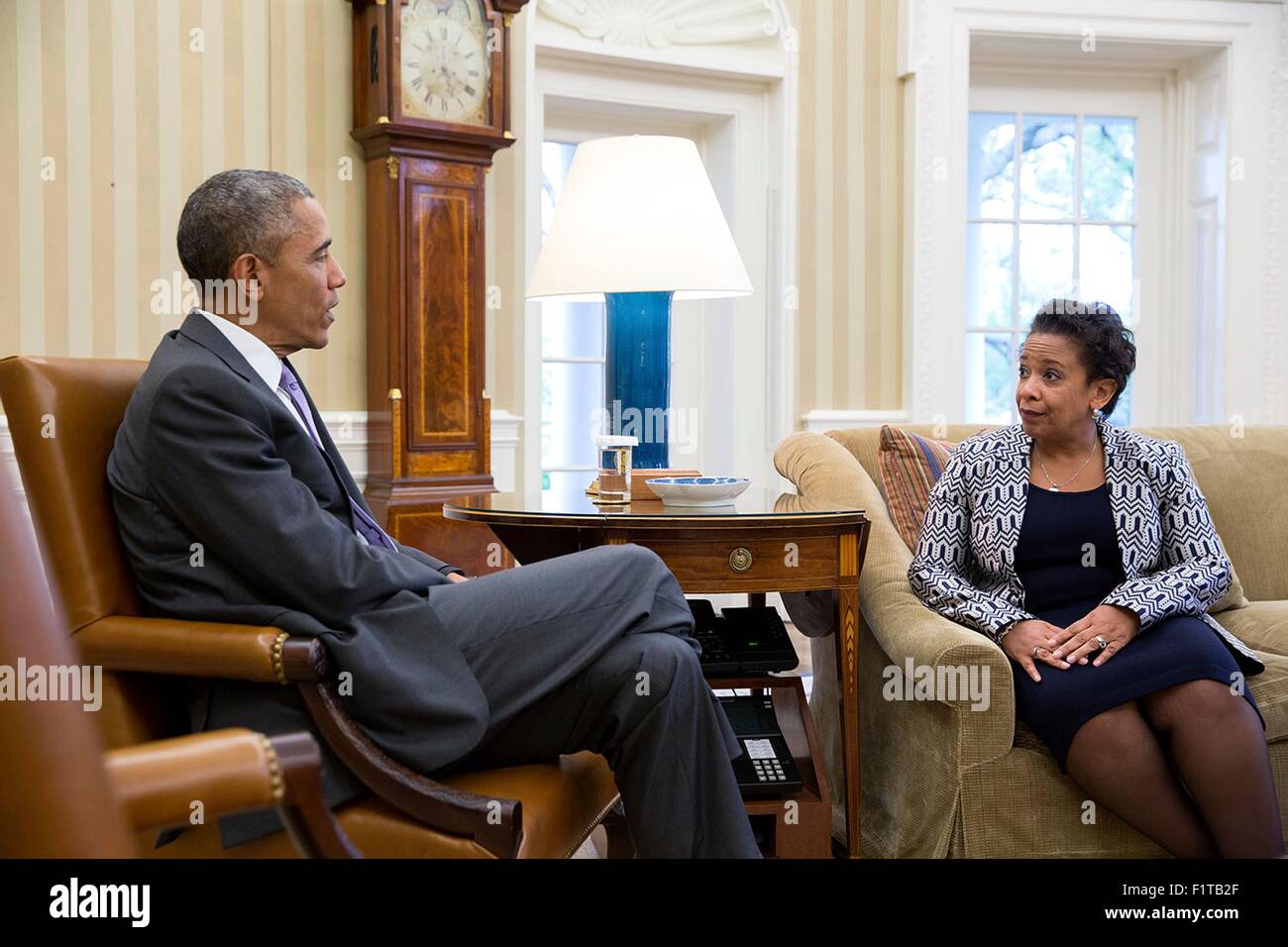 U.S. President Barack Obama meets with Attorney General Loretta Lynch ...