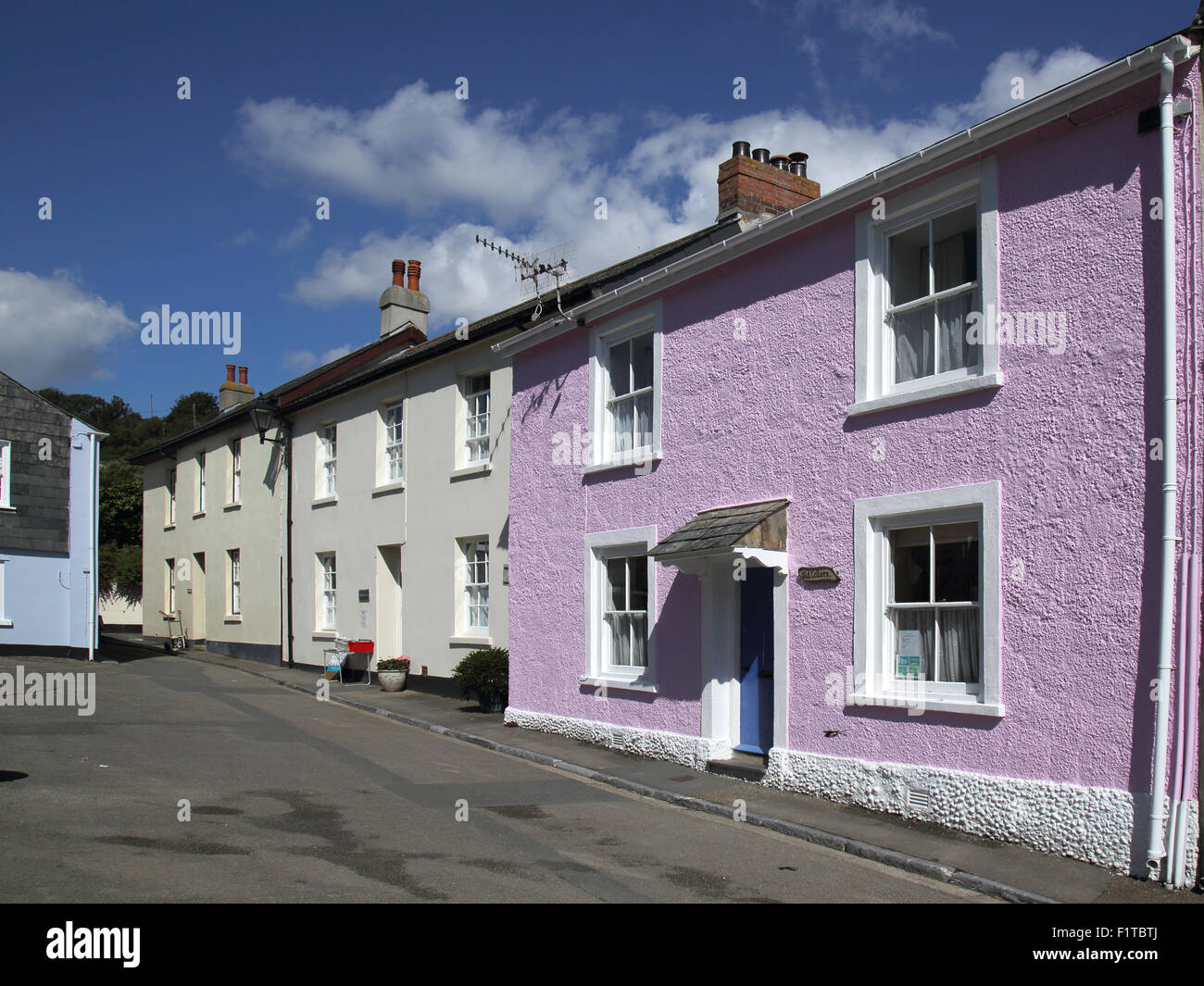 coloured terraced houses in the holiday village of cawsand on the south ...