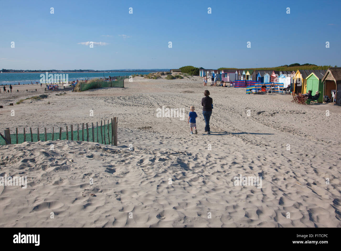 Sand dunes and beach huts, West Wittering Beach, in the Chichester ...