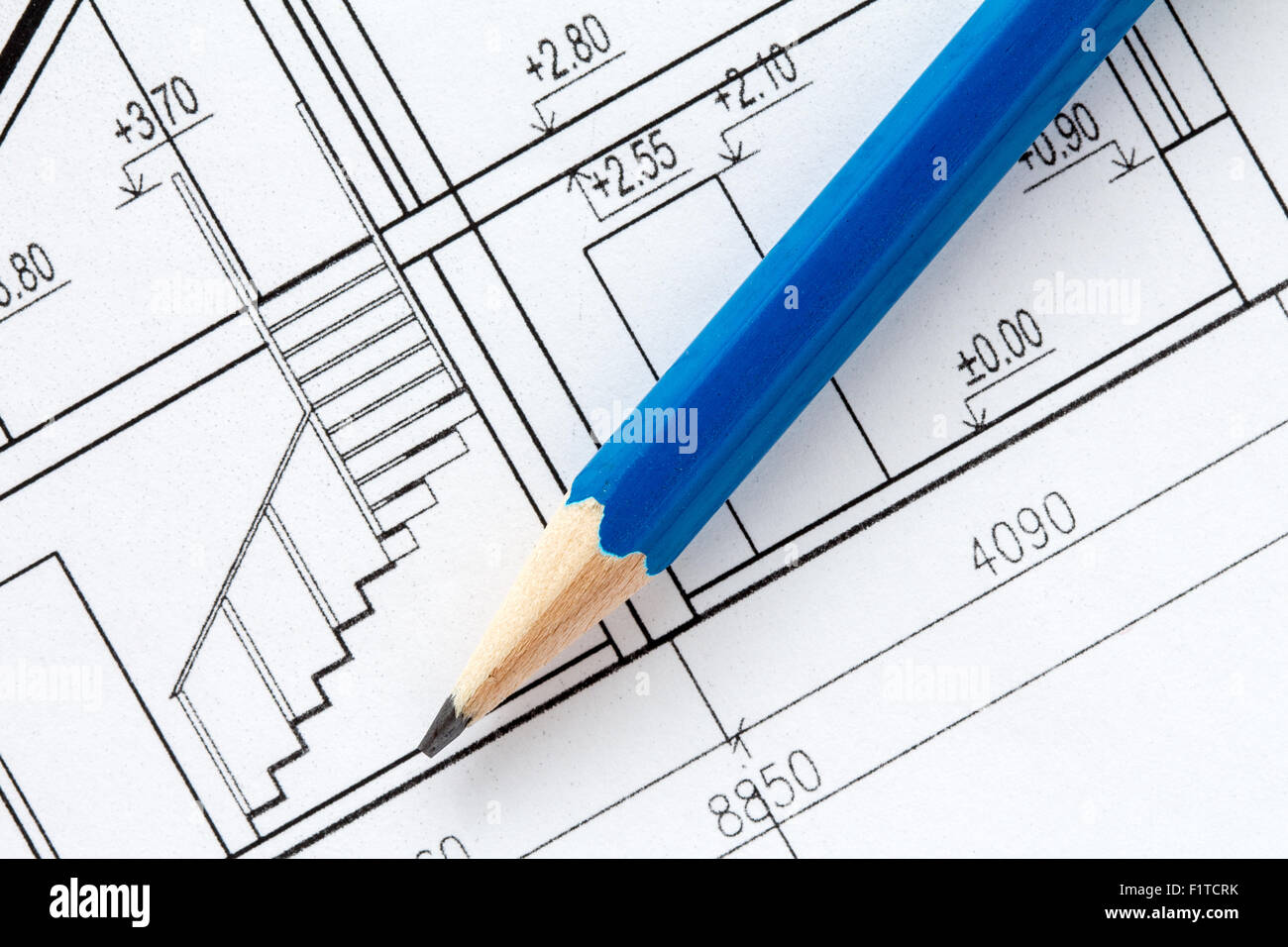 Engineering and architecture drawings with blue pencil Stock Photo - Alamy