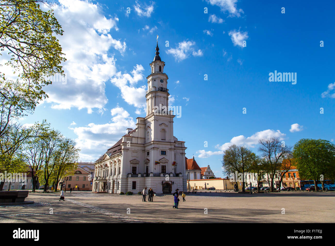 KAUNAS, LITHUANIA - APRIL 30, 2015 : Front view of Town Hall building ...