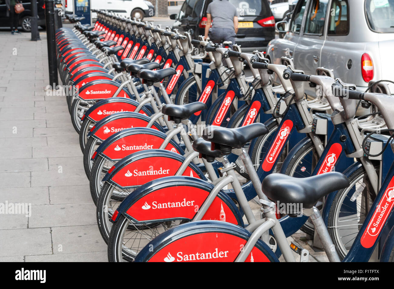 City bikes for hire in London. Known as Boris bikes these carry ...