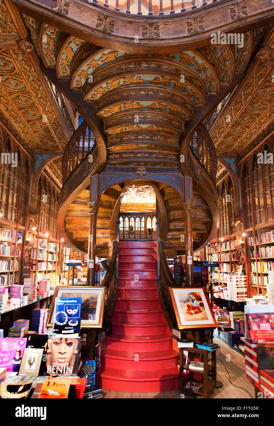 Interior of the Lello Bookshop, one of the oldest bookshops in Portugal ...
