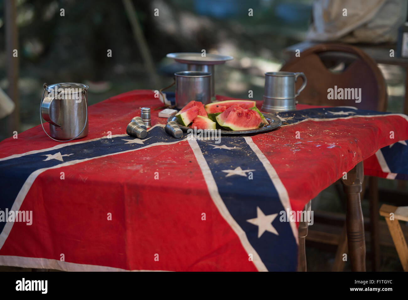 Civil war historical lifestyle as a confederate flag is used as a ...