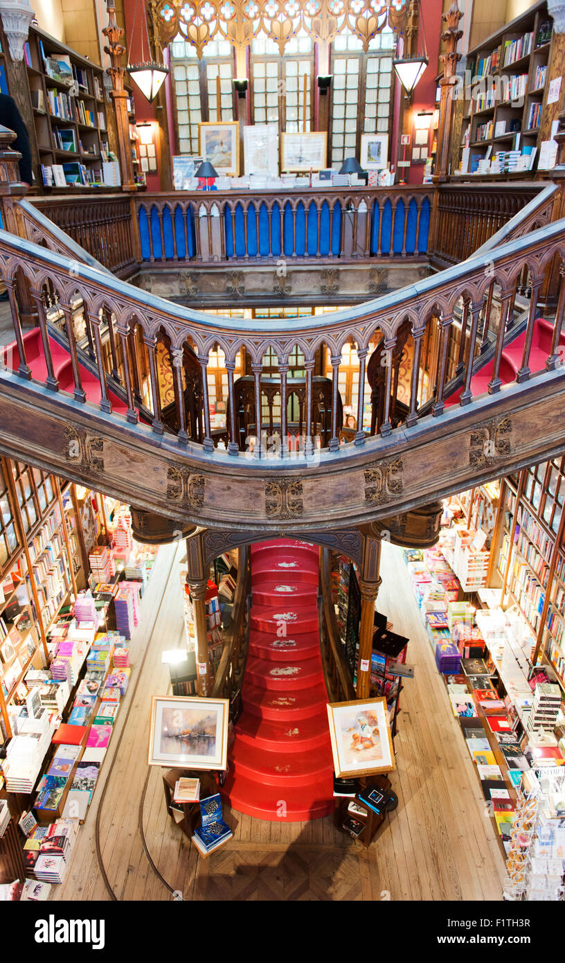 Interior of the Lello Bookshop, one of the oldest bookshops in Portugal ...
