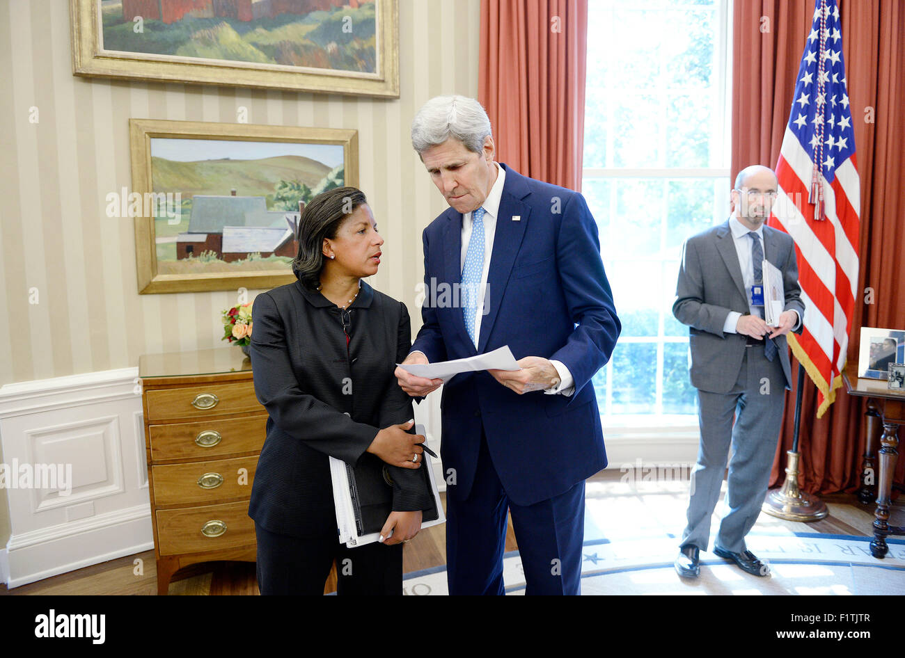 United States Secretary of State John Kerry speaks with National ...