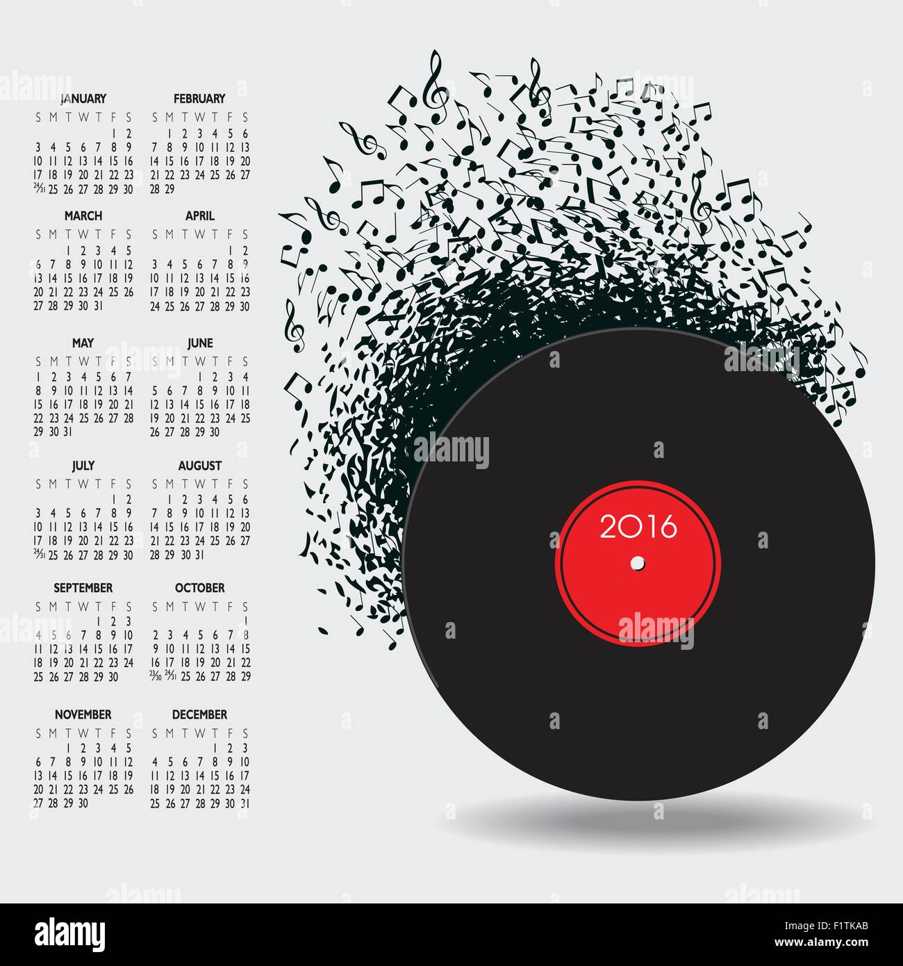 2016 Music Calendar With Notes for Print or Web Stock Vector Image ...