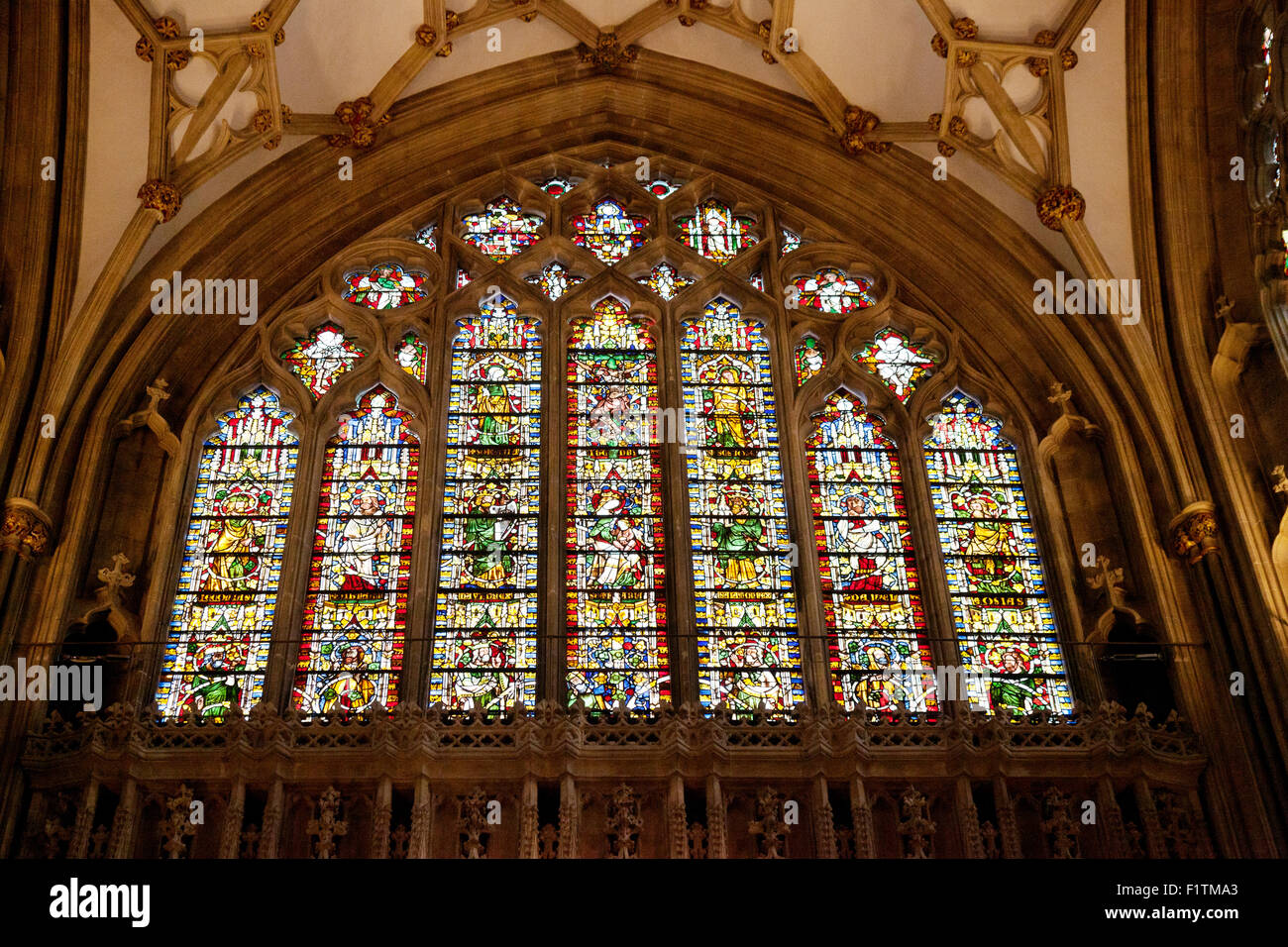 The East window, or Jesse stained glass window, Wells cathedral, Wells ...