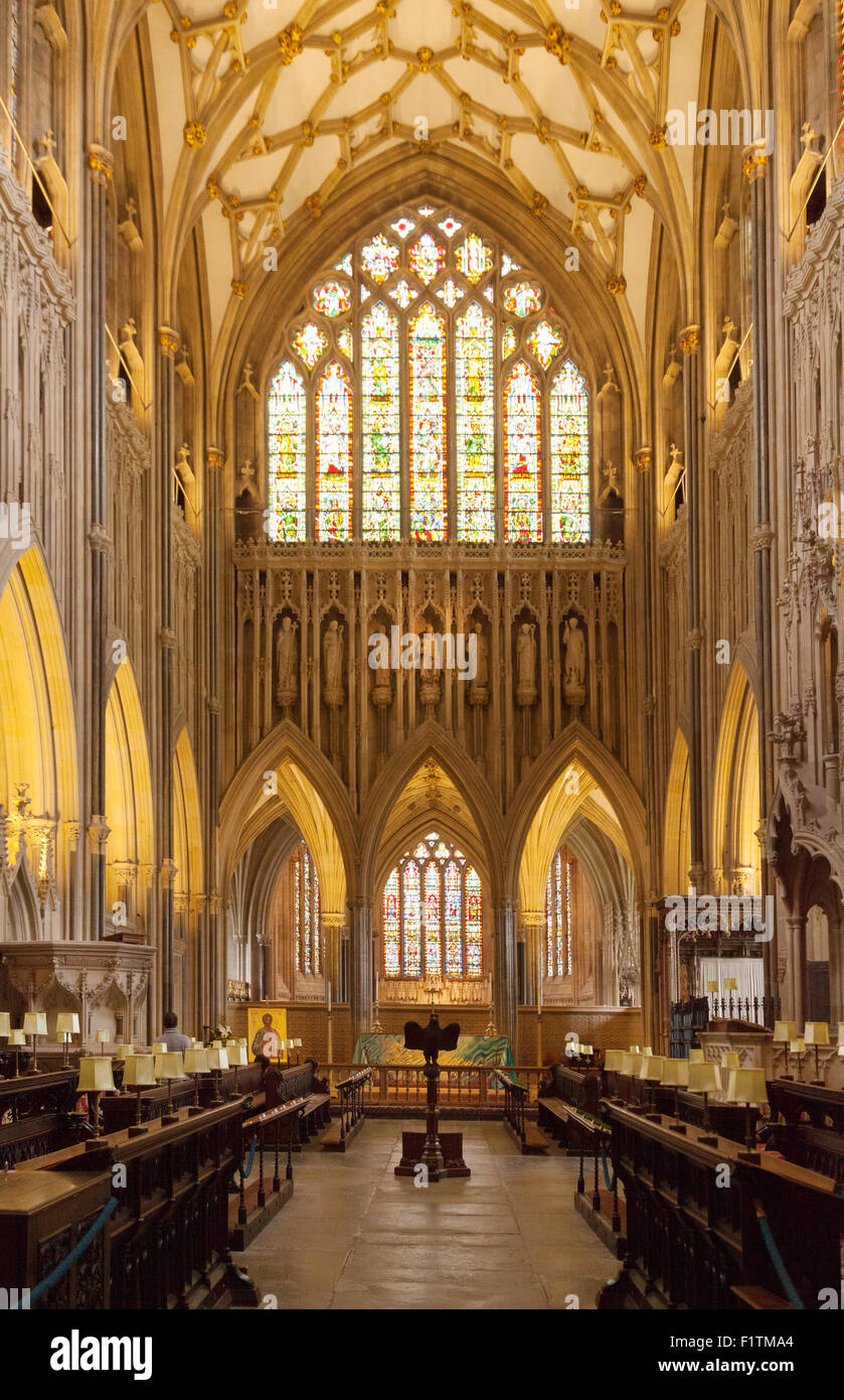Wells cathedral interior, looking through the Quire to the large East ...