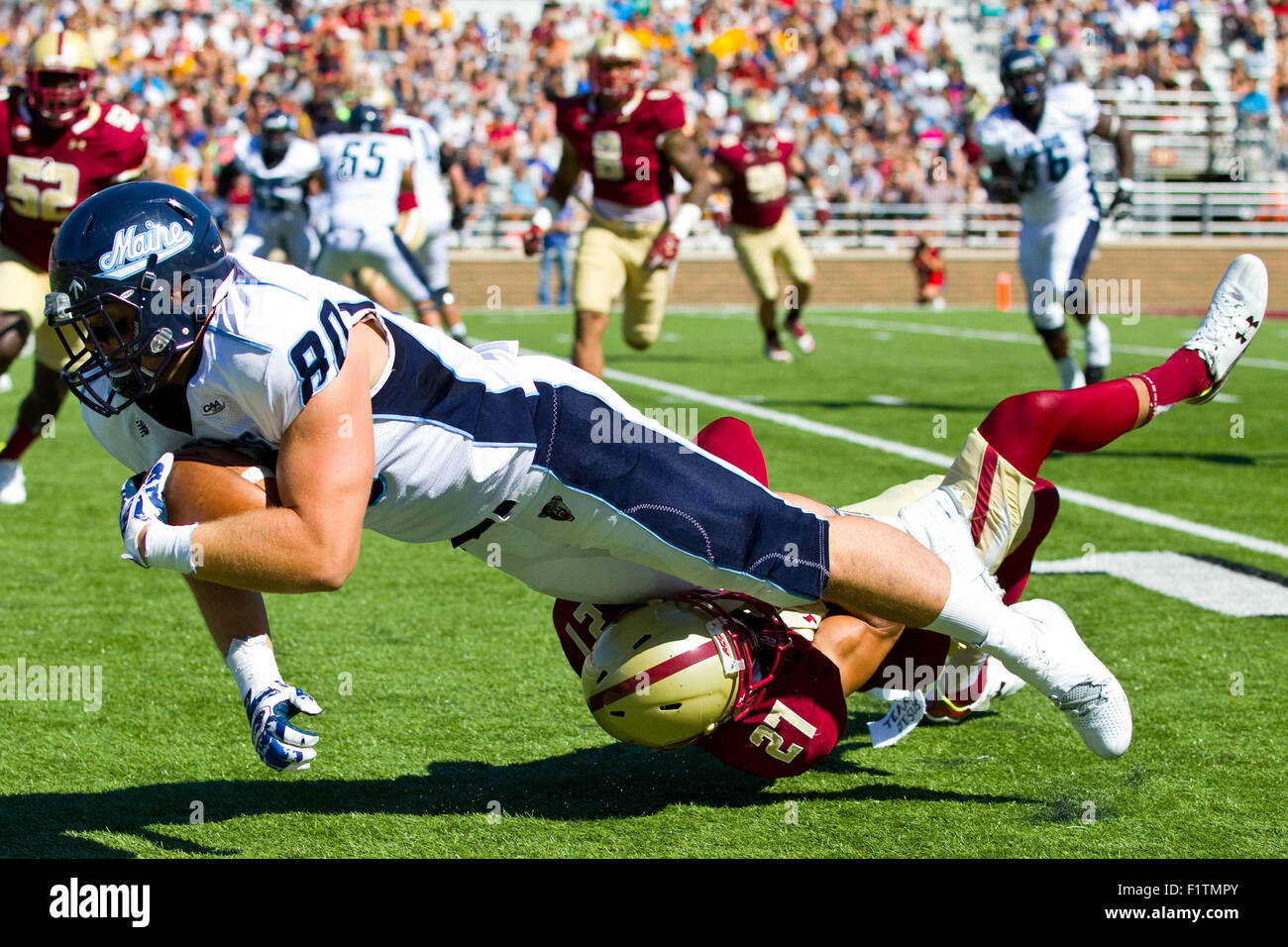 September 5, 2015; Chestnut Hill, MA, USA; Maine Black Bears fullback ...