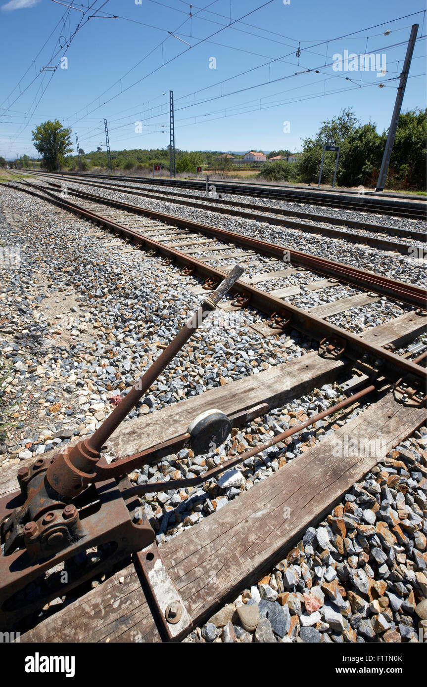 Manual system of change of rails at old railway station vertical Stock ...
