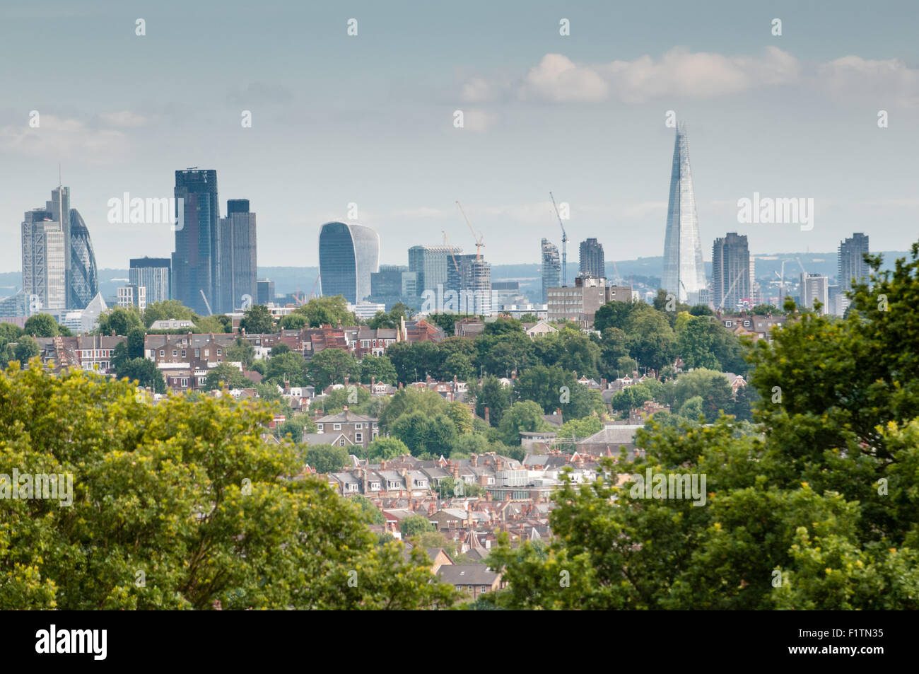 London City skyline viewed from a distance behind trees Stock Photo - Alamy