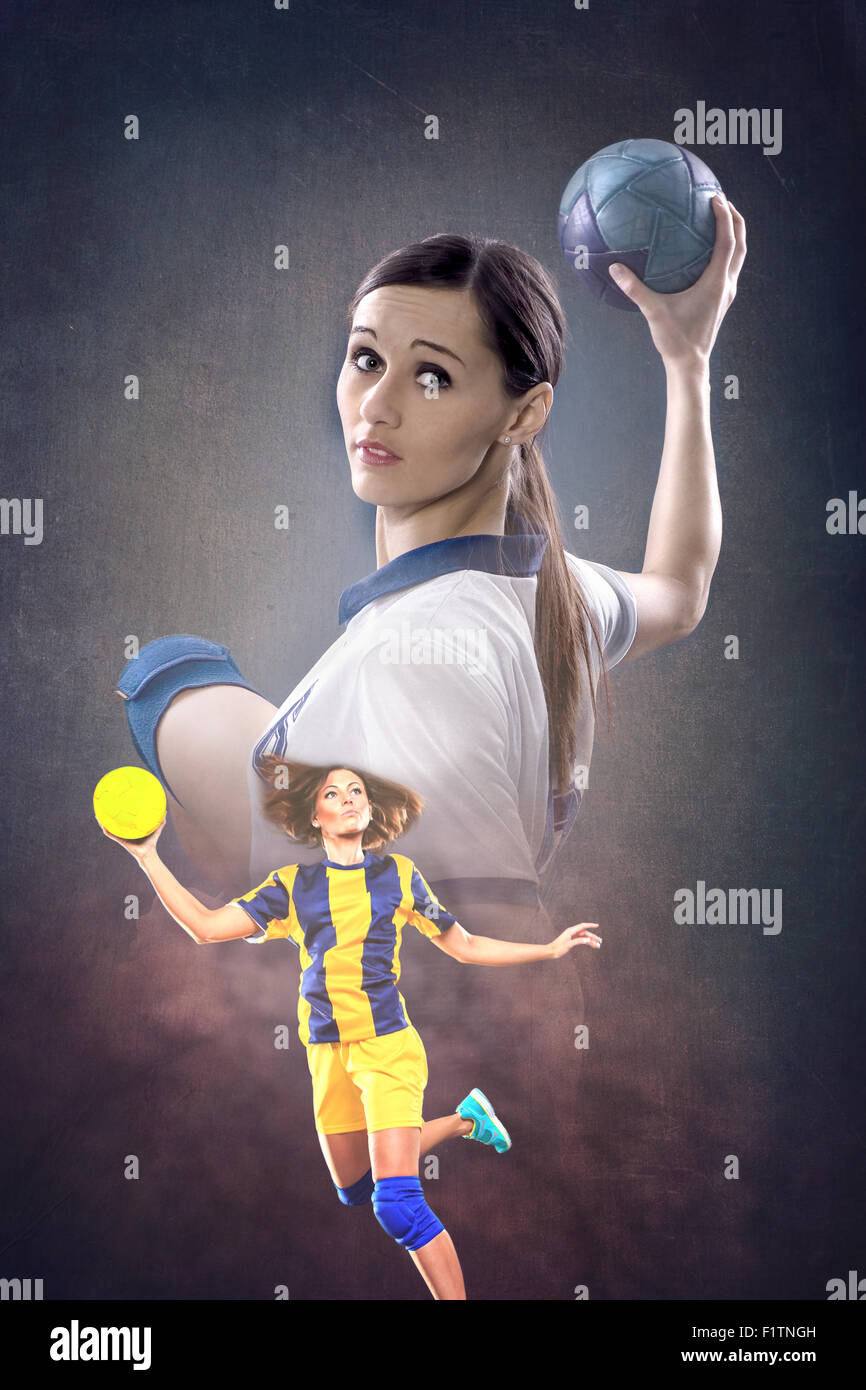 female handball player with a ball Stock Photo - Alamy