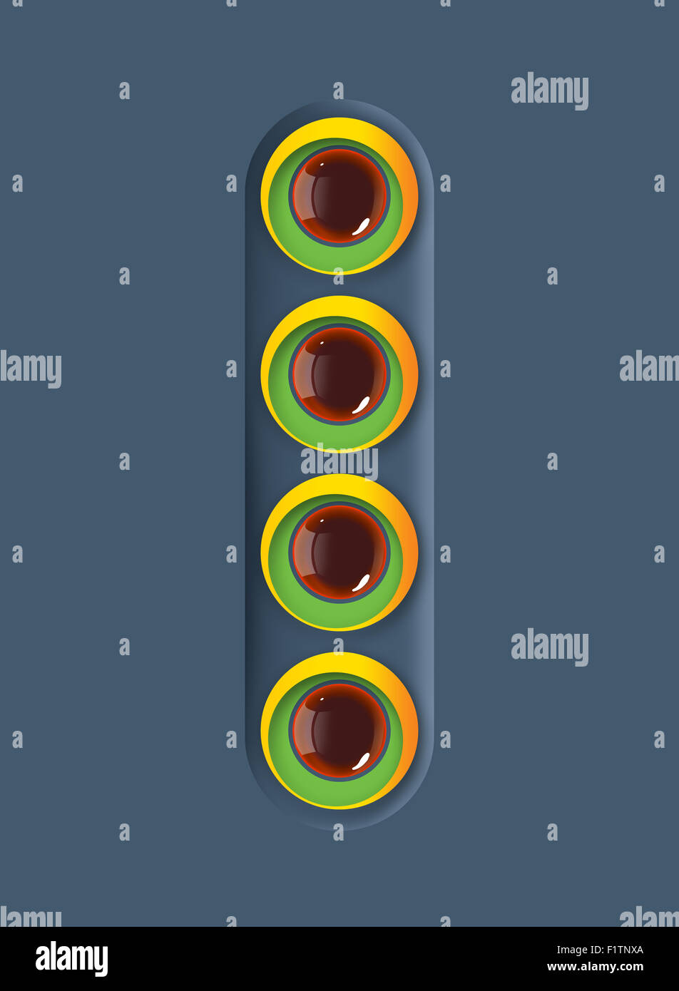 Colorful glassy buttons inside the vertical recessed surface Stock ...