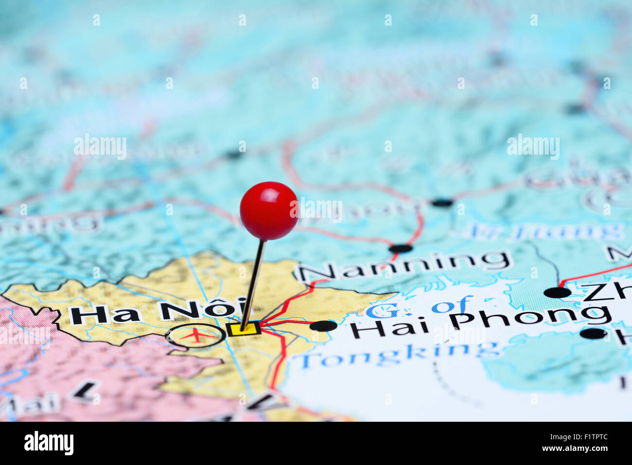 Hanoi pinned on a map of Asia Stock Photo - Alamy