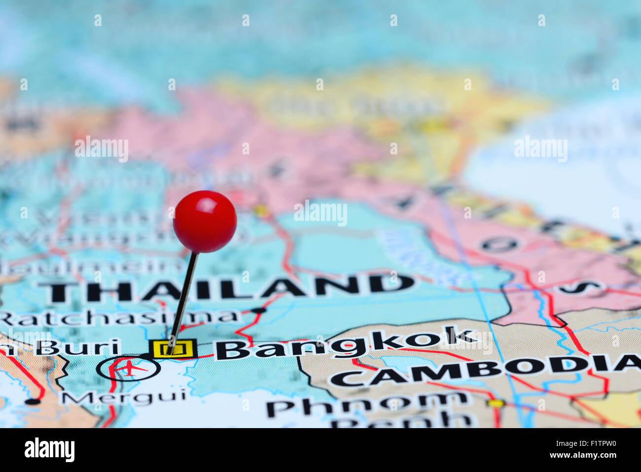 Bangkok pinned on a map of Asia Stock Photo - Alamy