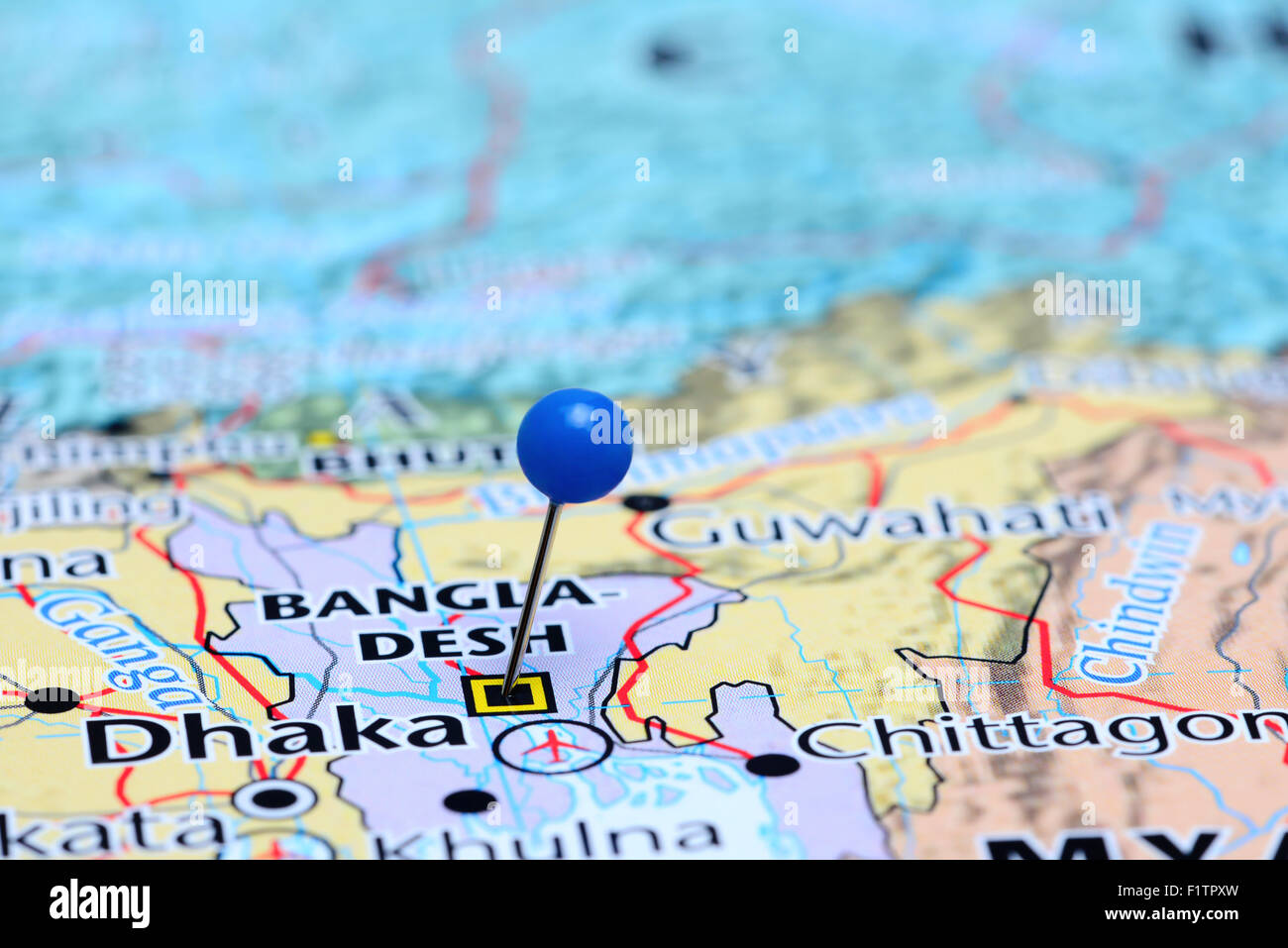 Dhaka pinned on a map of Asia Stock Photo - Alamy