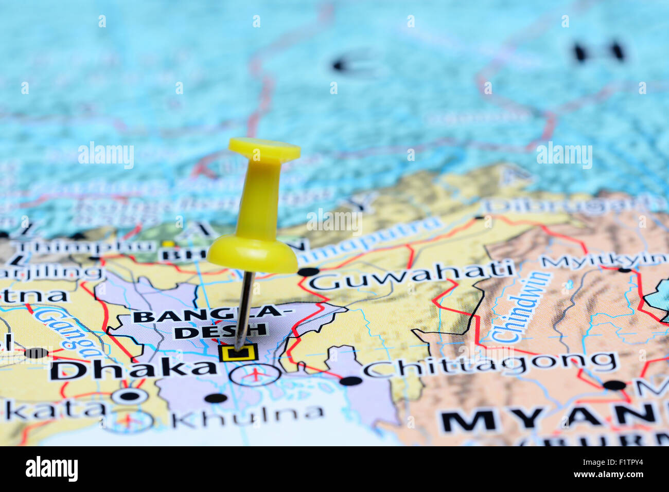Dhaka pinned on a map of Asia Stock Photo - Alamy