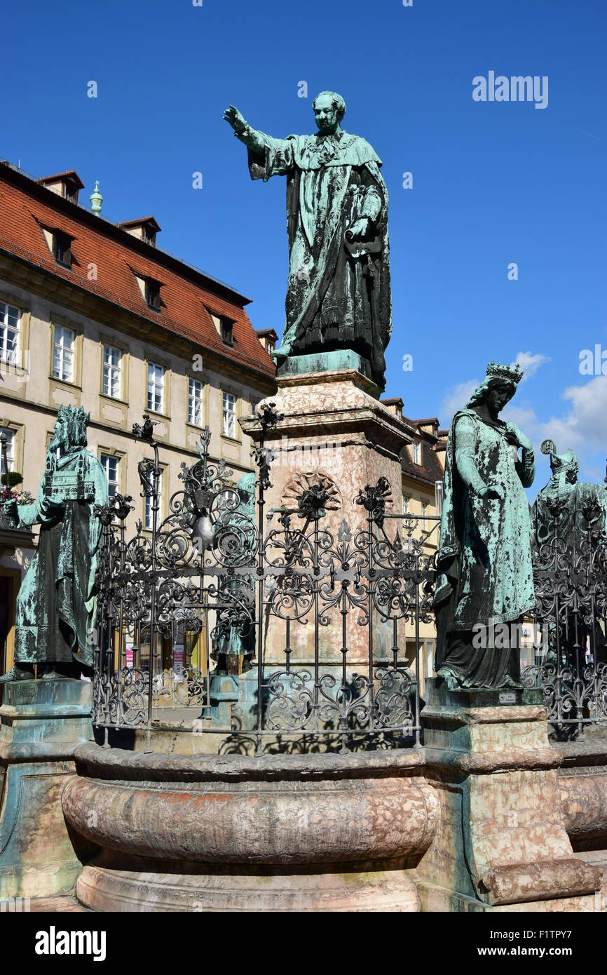 Bronze statues on the Maximiliansbrunnen fountain in Bamberg, Germany ...