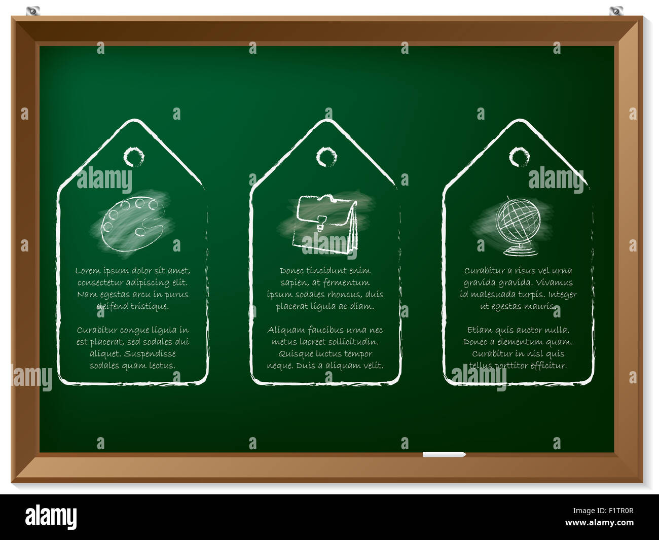 Hand drawn discount label set on chalkboard with symbols and text Stock ...