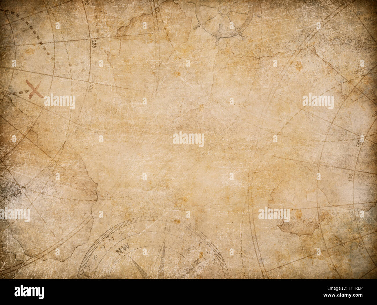 aged treasure map background with compass Stock Photo - Alamy