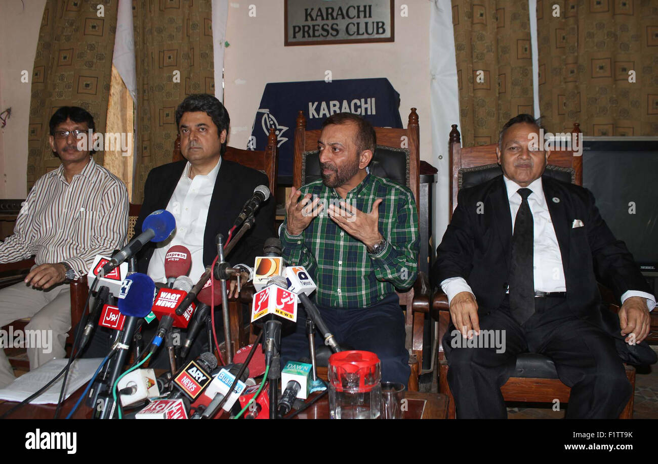 MQM leader Farooq Sattar and others are addressing to media persons ...