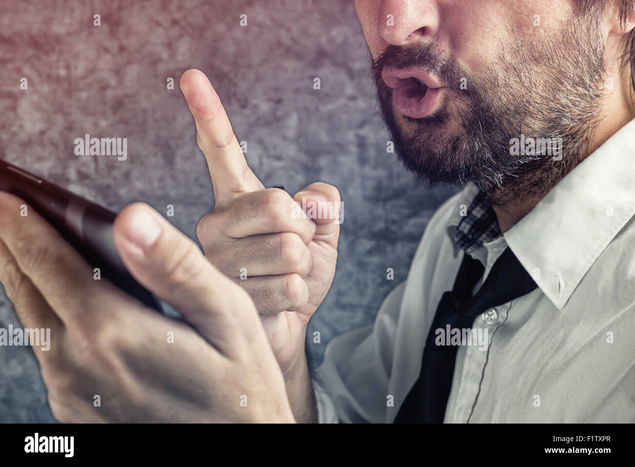 Businessman threatening over video call chat on smart phone, business ...