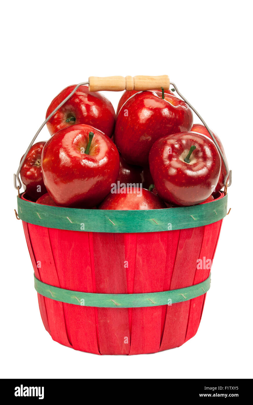 Little Red Basket Full Of Red Glistening Apples Isolated On White ...