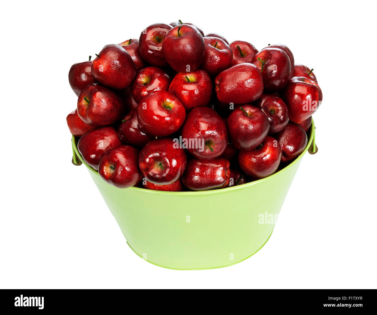 Dew Covered Fresh Picked Red Apples In Large Bucket Stock Photo - Alamy