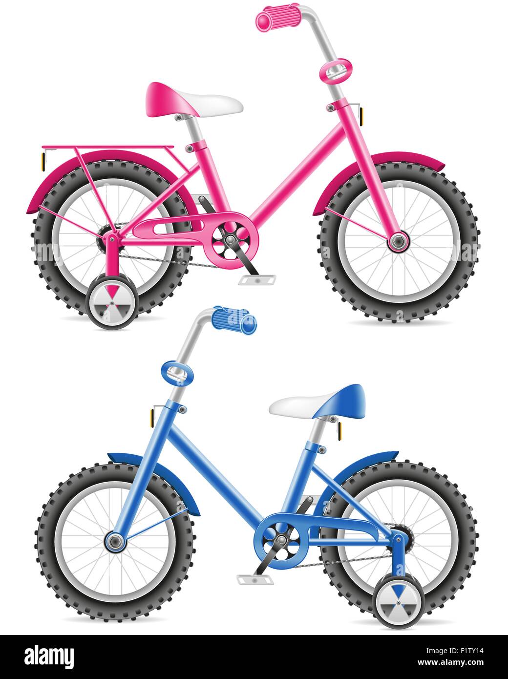 pink and blue kids bicycle vector illustration isolated on white ...