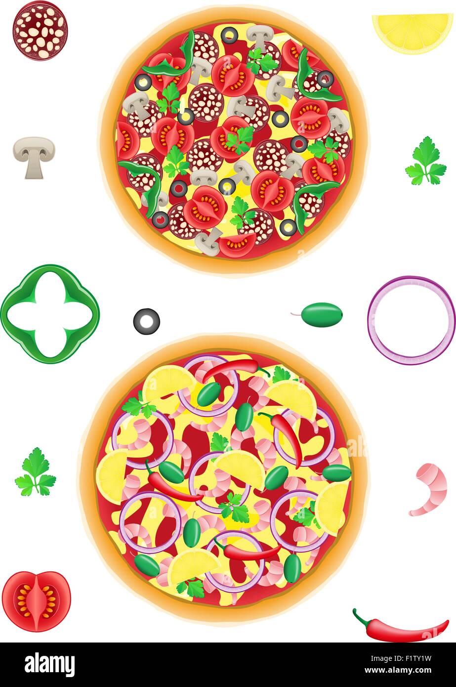 pizza and components vector illustration isolated on white background ...