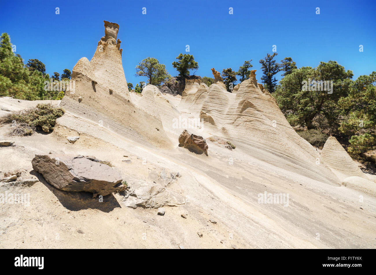 Scenic view of rare geological formations in a volcanic landscape ...