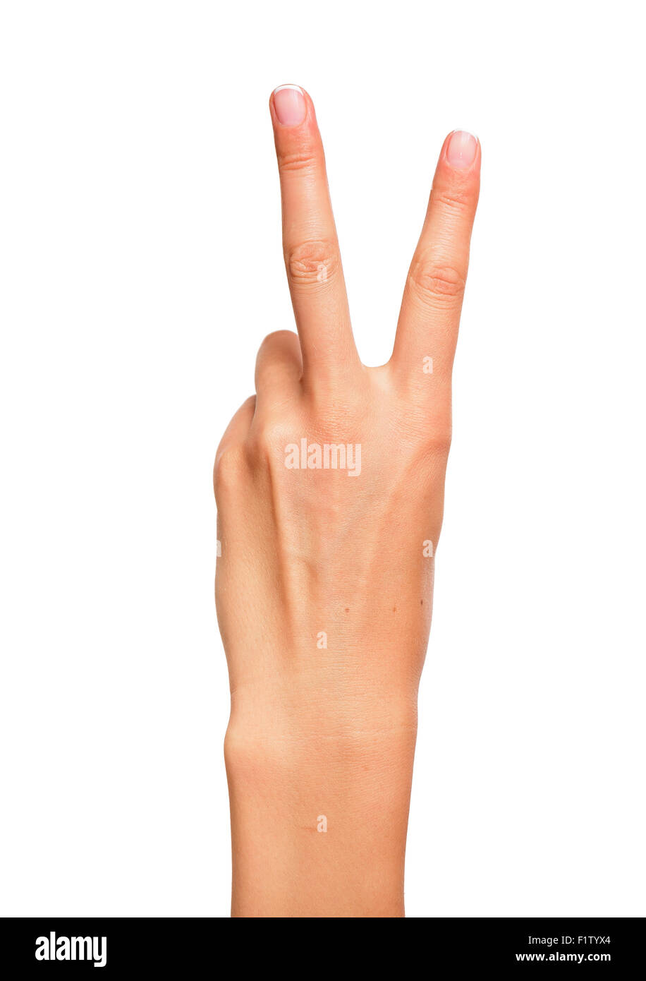 Woman hand showing two count Stock Photo - Alamy