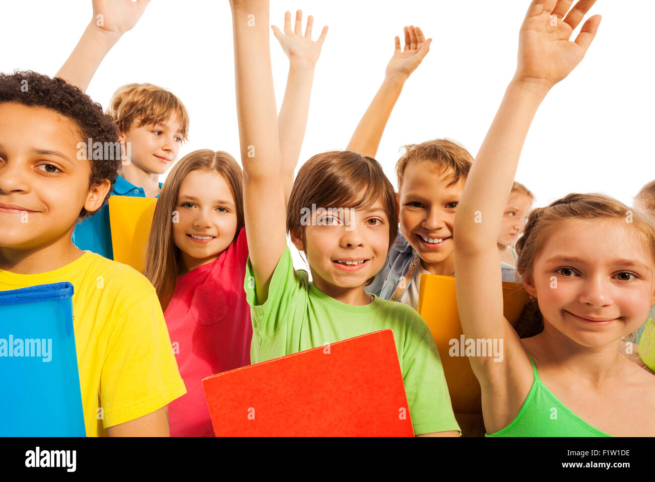 We know the answer, boy in group of kids Stock Photo - Alamy