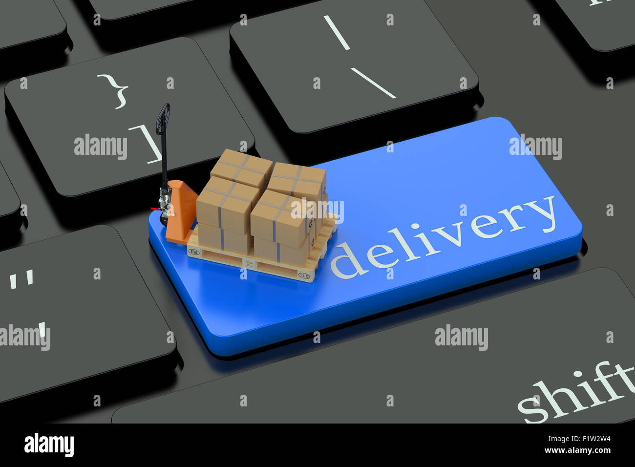 Delivery concept on blue keyboard button Stock Photo - Alamy