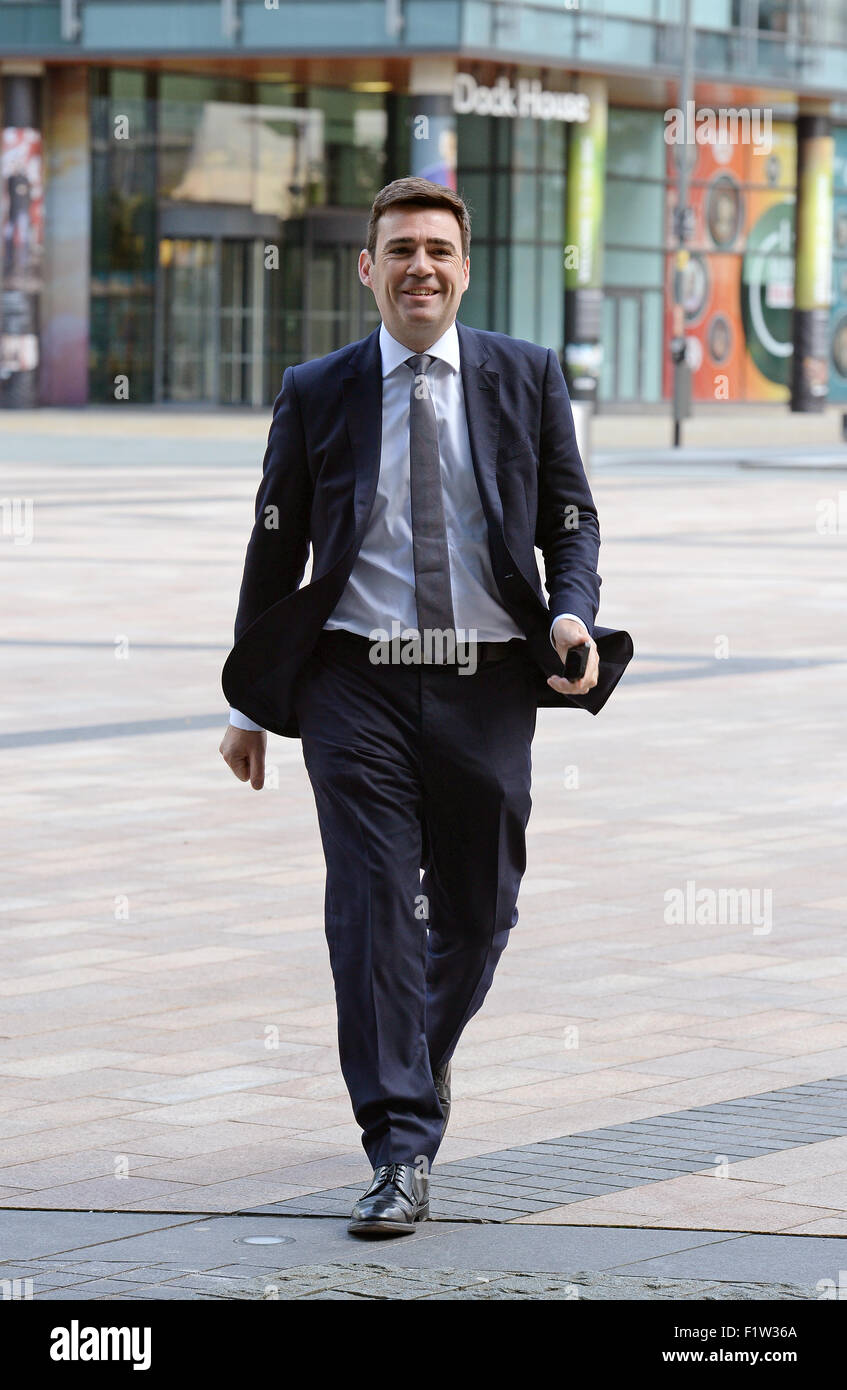 Andy Burnham Labour MP for Leigh out and about in Media City ...