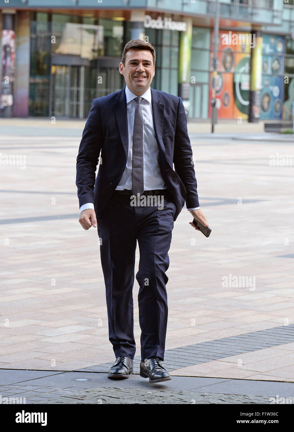 Andy Burnham Labour MP for Leigh out and about in Media City ...