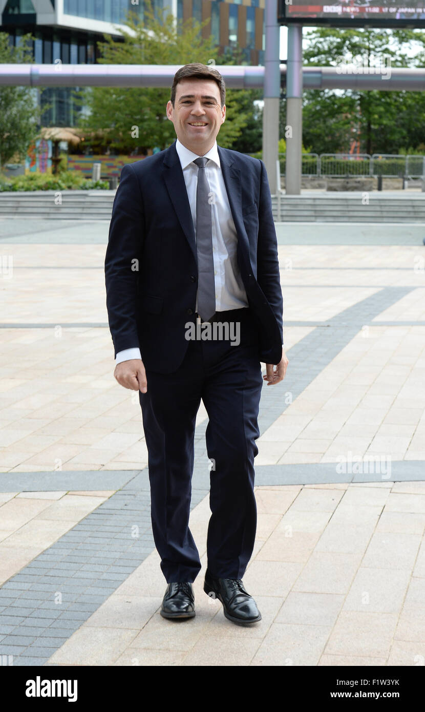 Andy Burnham Labour MP for Leigh out and about in Media City ...