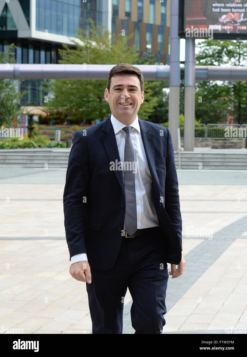 Andy Burnham Labour MP for Leigh out and about in Media City ...