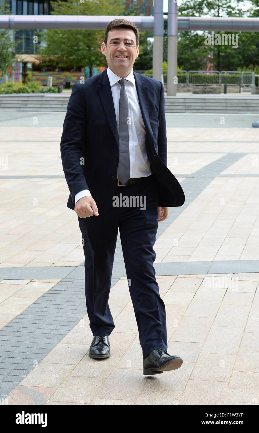 Andy Burnham Labour MP for Leigh out and about in Media City ...