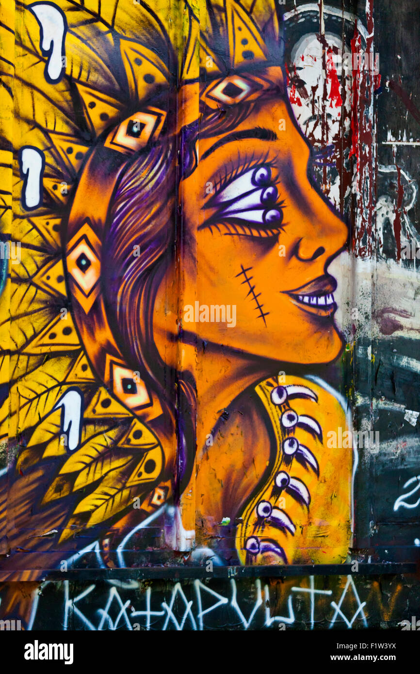 GRAFFITI ART of a three eyed indian woman on a train car - OAXACA ...