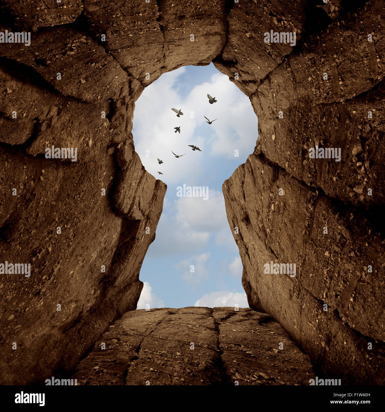 Key opening concept and the secret of success symbol as a mountain ciff ...