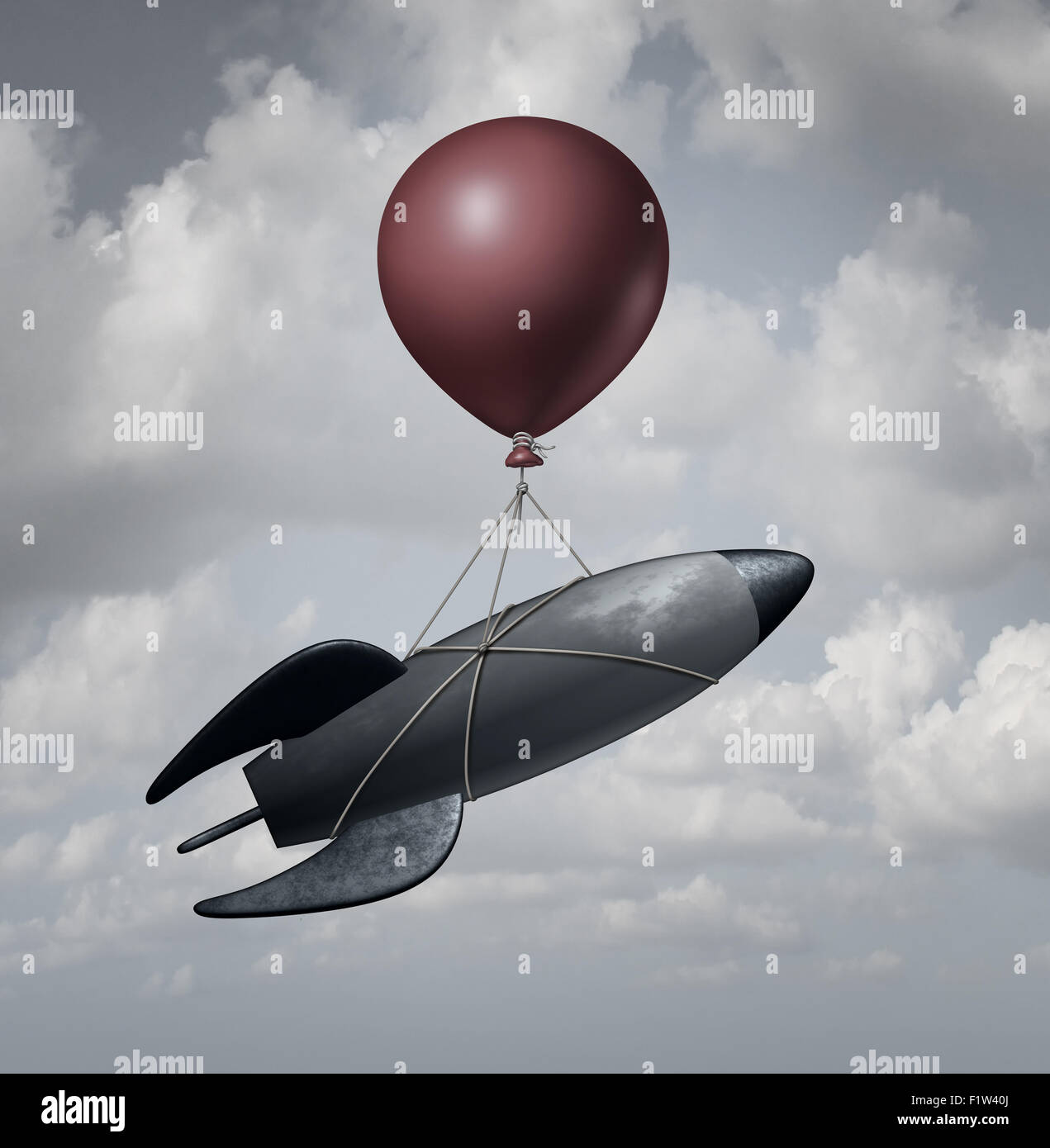 Old Technology business concept as an old rocket ship being lifted and ...