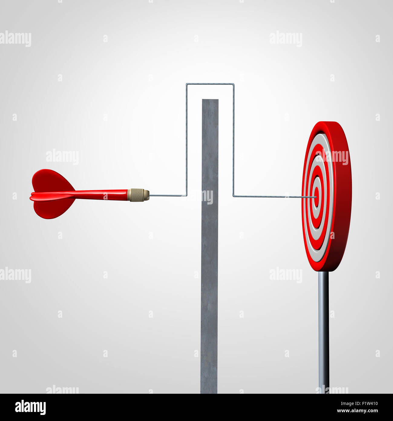 Around a barrier business concept as a red dart solving an obstacle ...